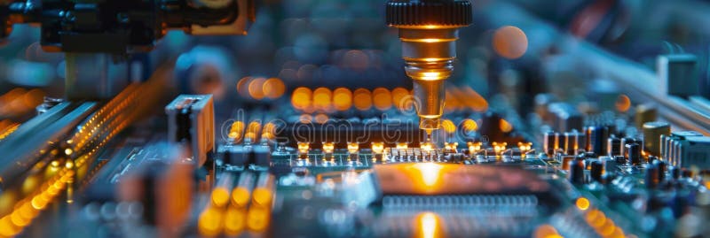 A Circuit Board Manufacturing Line with Machines Precisely Placing and ...