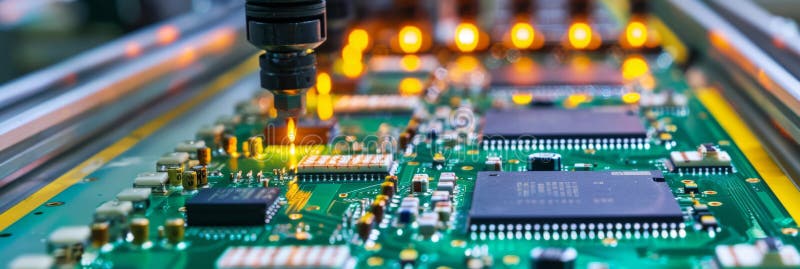 A Circuit Board Manufacturing Line with Machines Precisely Placing and ...