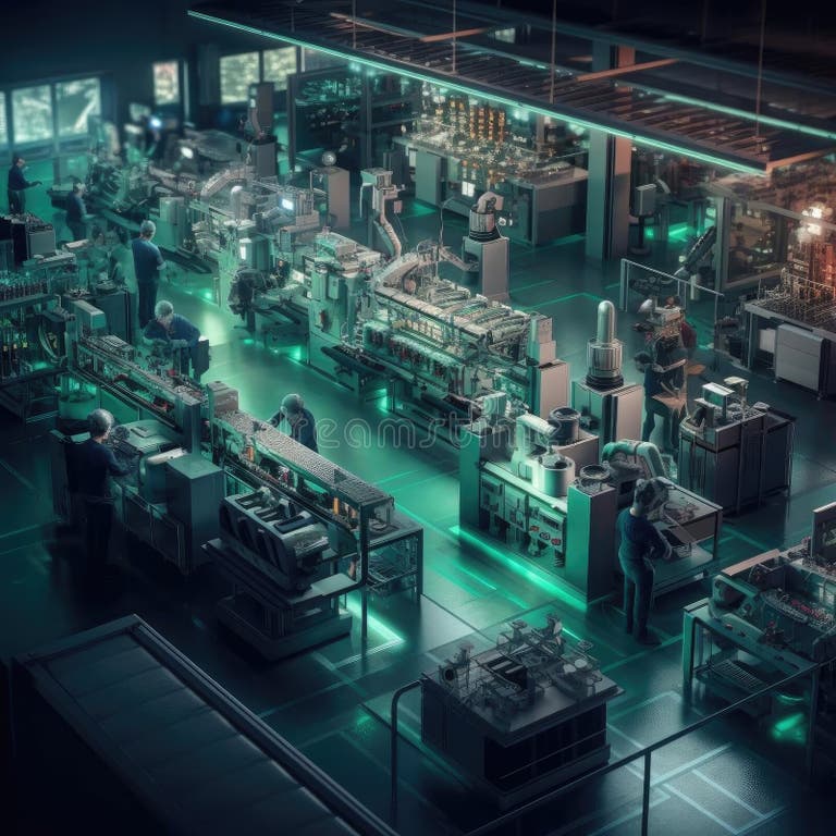 A Circuit Board Manufacturing Plant with Rows of Automated Component ...