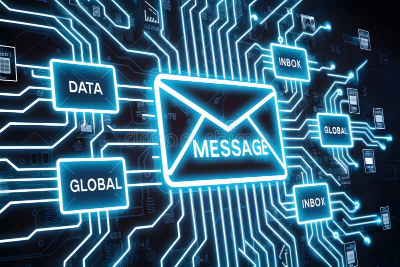 Circuit Board with MESSAGE Icon, Interconnected Envelopes, Suggesting ...