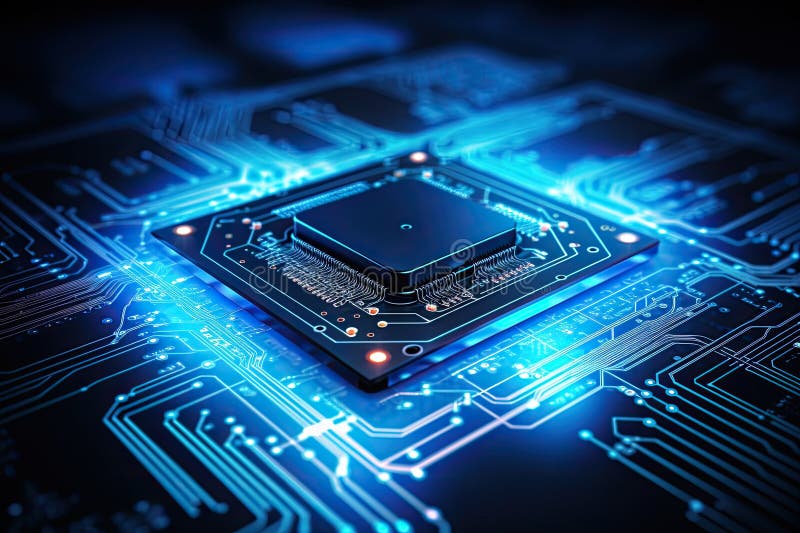 Circuit Board With Microchips Close Up 3d Rendering Futuristic Circuit Board And Microchip