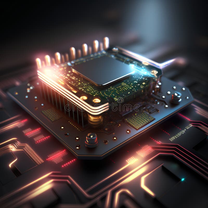 Circuit Board with Microchips and Electronic Components. 3d ...