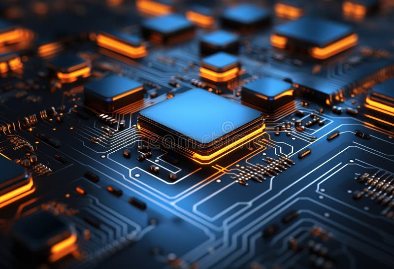 Circuit Board with Microprocessors and Backlight - Close-up of ...