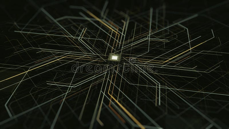 Circuit Board with Moving Electrons, CPU Processing Data. Animation ...