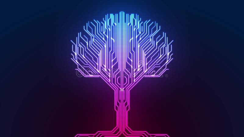 Circuit Board Neon Lines in the Shape of the Tree Abstract Glowing ...