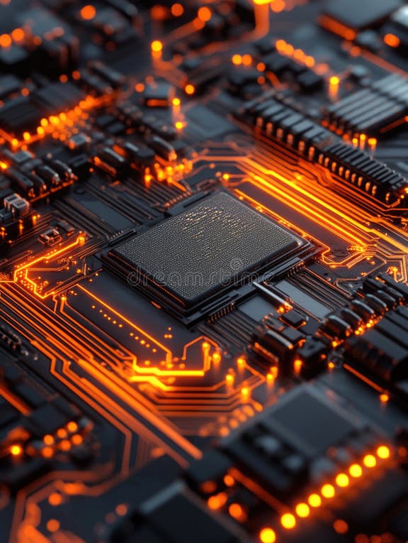 Circuit Board with Orange Lights Stock Image - Image of generated ...