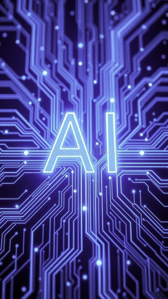 Circuit Board Patterns Glowing in Blue, Showcasing AI Technology ...