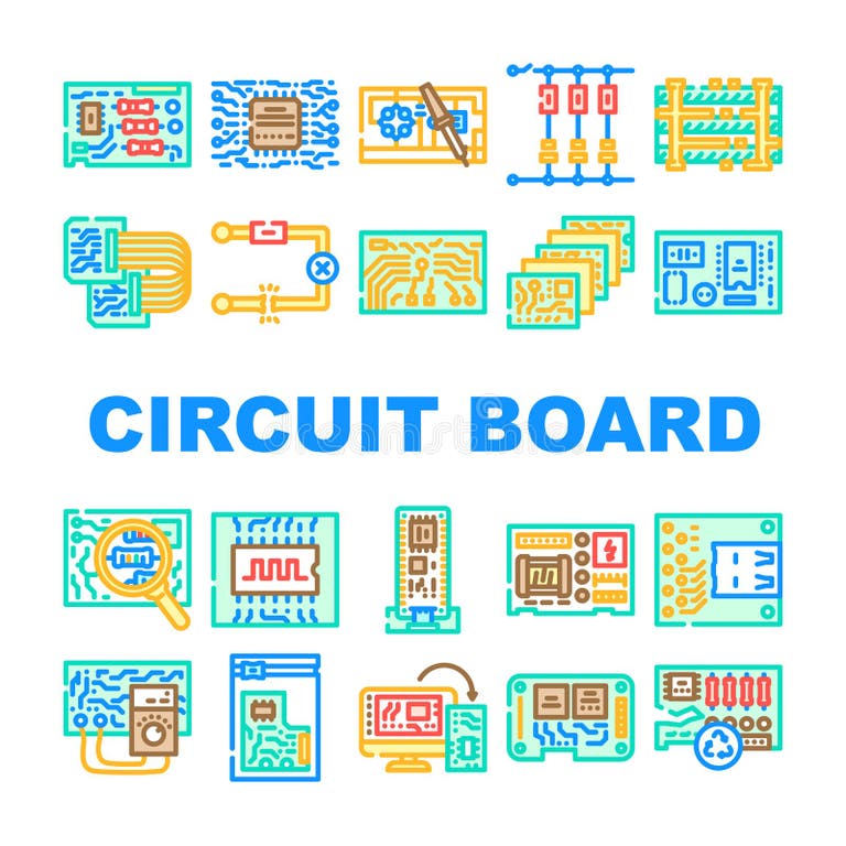 Circuit Board Pcb Microcontroller Icons Set Vector Stock Vector ...