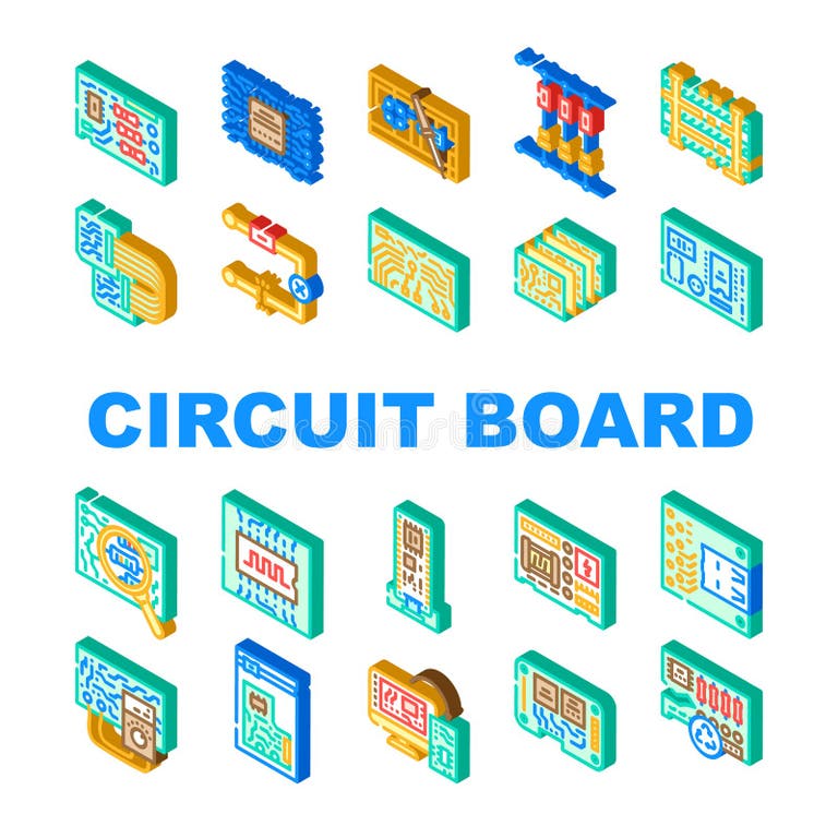 Circuit Board Pcb Microcontroller Icons Set Vector Stock Illustration ...