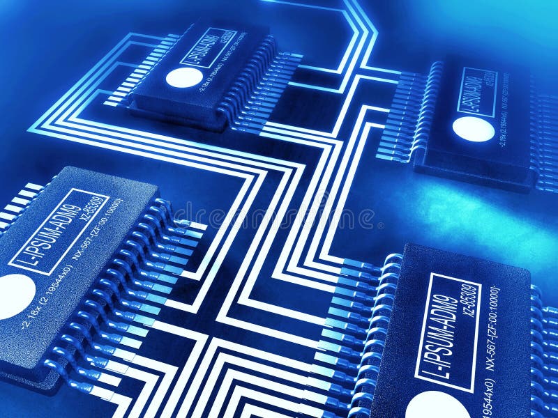 Circuit Board with Processors and Computer Chips Stock Illustration ...