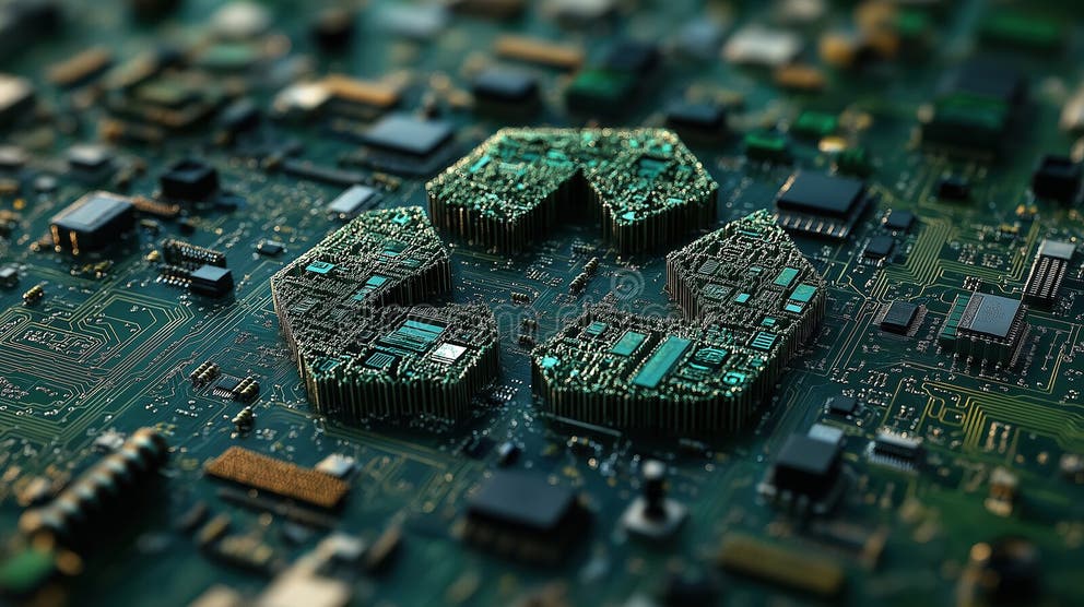 Circuit Board with Recycling Symbol in Electronic Components, AI ...