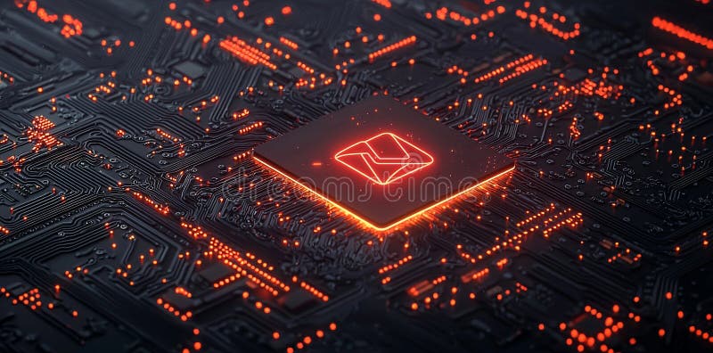 Circuit Board with Red Email Icon Digital Communication Concept Stock ...