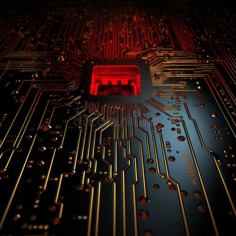 A Circuit Board with a Red Light Shining through it Stock Illustration ...