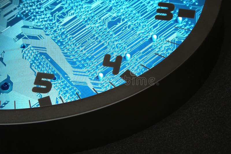 Circuit Board Reflected in Clock Stock Photo - Image of global ...