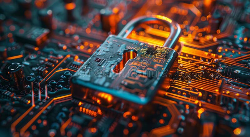 Circuit Board Secured with Lock Stock Photo - Image of microchips ...