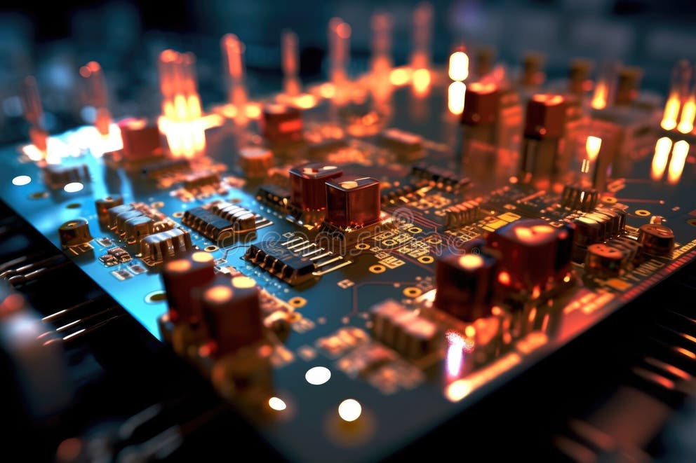 Circuit Board with Selective Focus on Capacitors and Resistors Stock ...