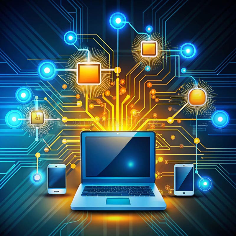 Circuit Board Shape Lines Connecting Link Structure Dark Blue Contrast ...