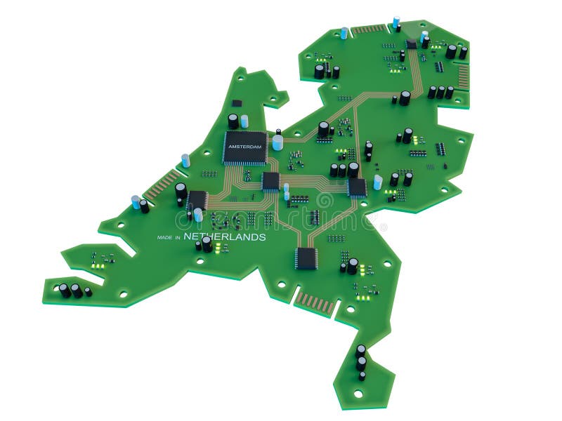 Circuit Board Shape of Netherland Map Isolate on White Backgroun Stock ...