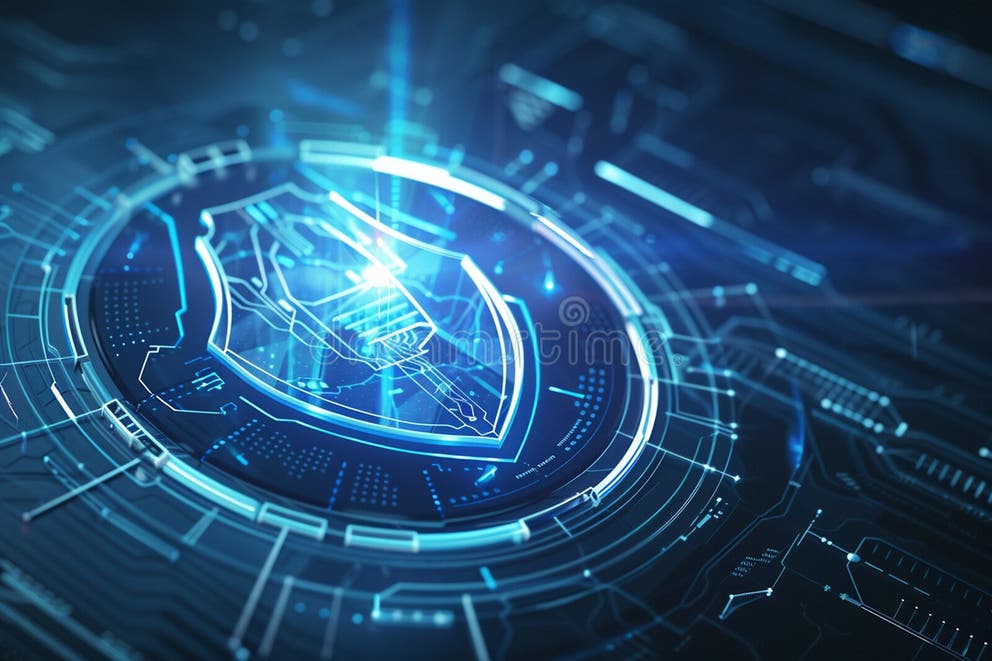 Circuit Board Shield Design, Blue Digital Lines, Technology Backdrop ...