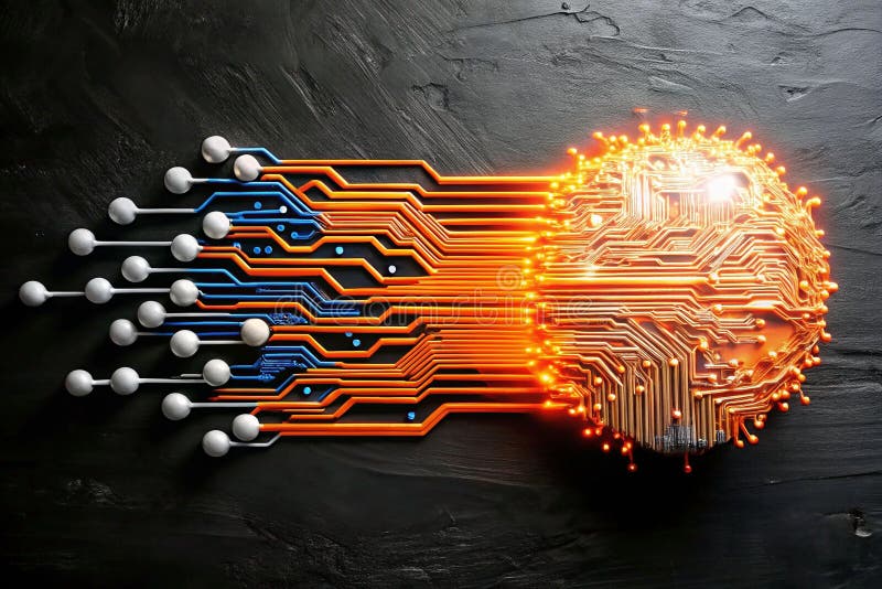 Circuit Board Sphere Network on Dark Stone Stock Illustration ...