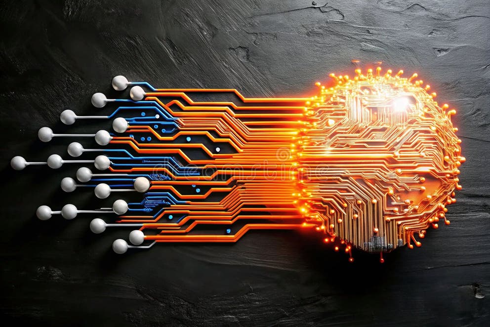 Circuit Board Sphere Network on Dark Stone Stock Illustration ...