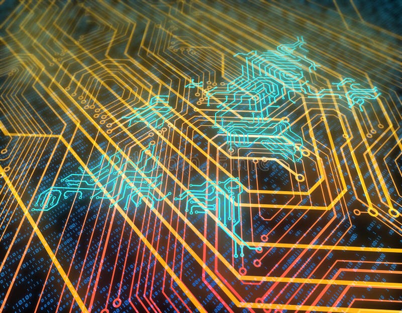 Circuit Board Technology, World Map, Electronic Data Transmission and ...