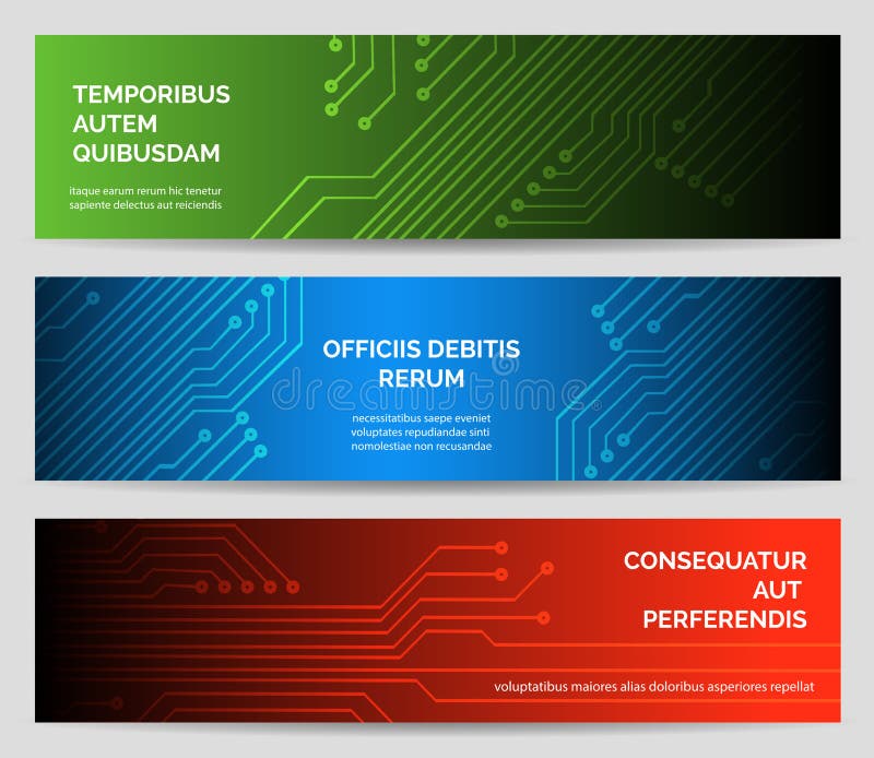 Circuit Board Tecnnology Banners Set Stock Vector - Illustration of ...