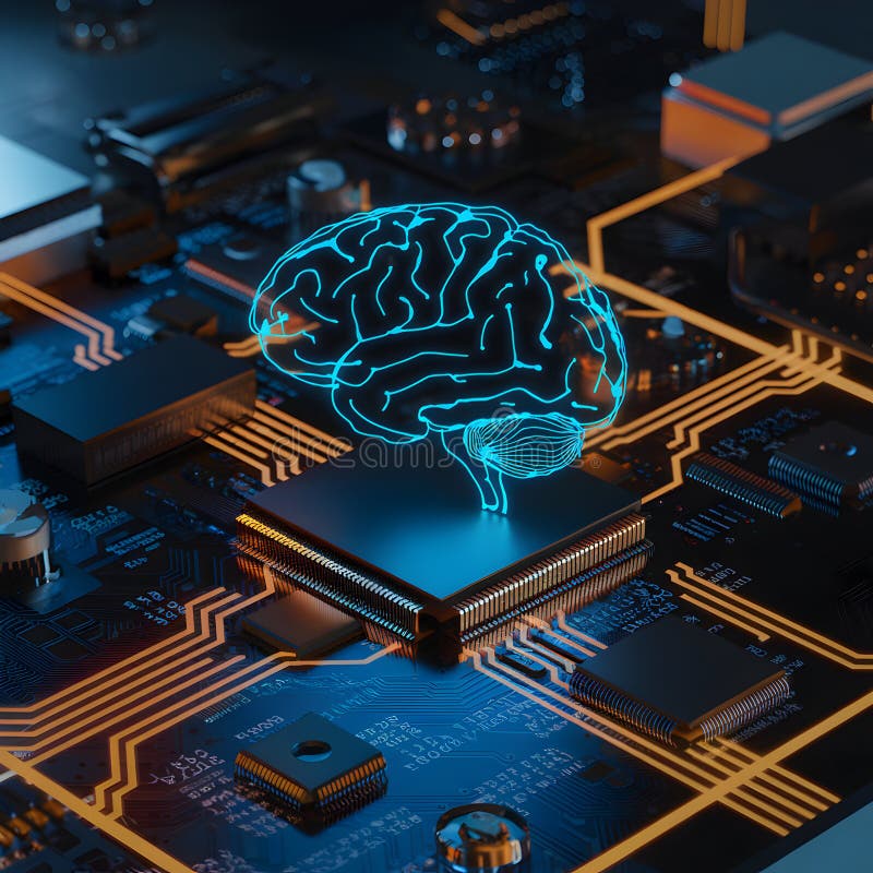 Circuit Board Topped with a Digital Brain, Showcasing AI and Advanced ...