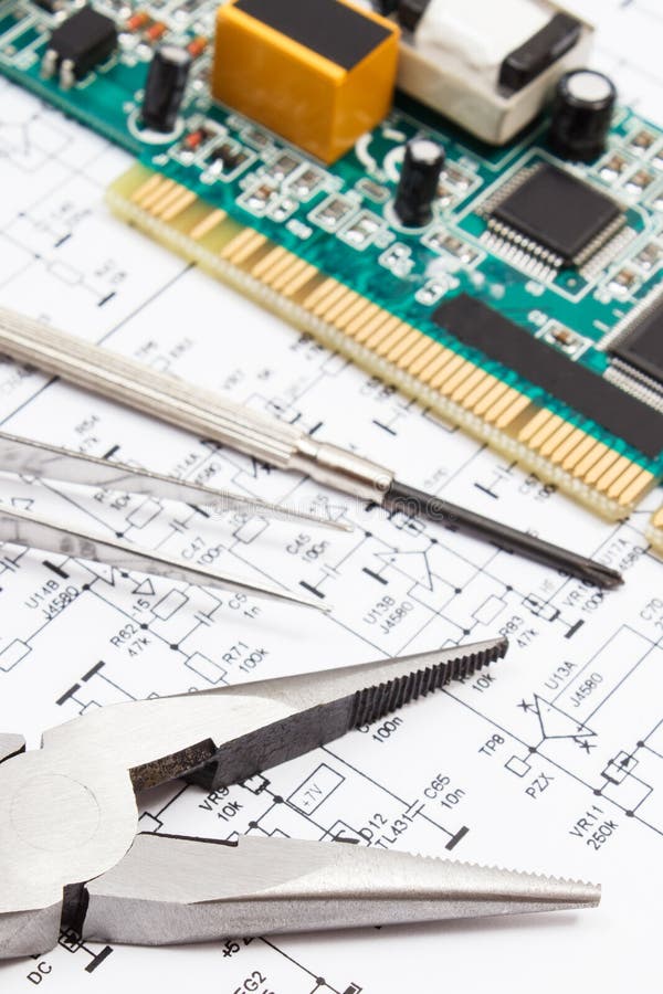 Circuit Board with Transistors, Resistors, Capacitor. Diagram of ...