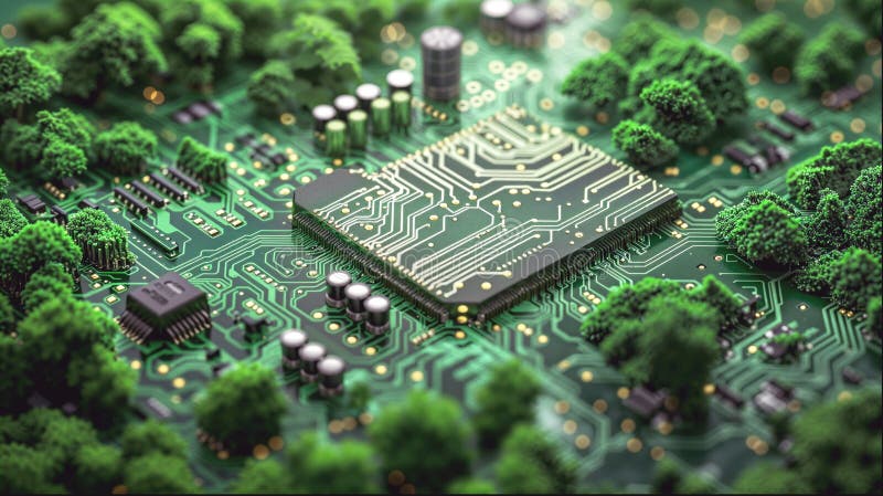 Circuit Board with Trees Symbolizes Connection between Technology and ...