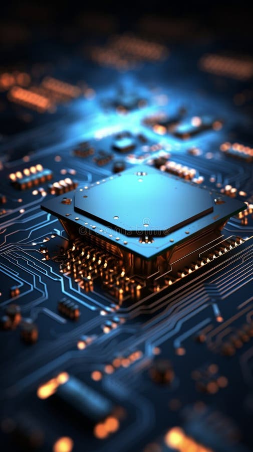 Circuit Board Wireframe Binary Code And Security Shield On A Blue