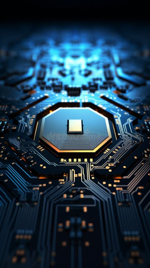 Circuit Board Wireframe Binary Code And Security Shield On A Blue