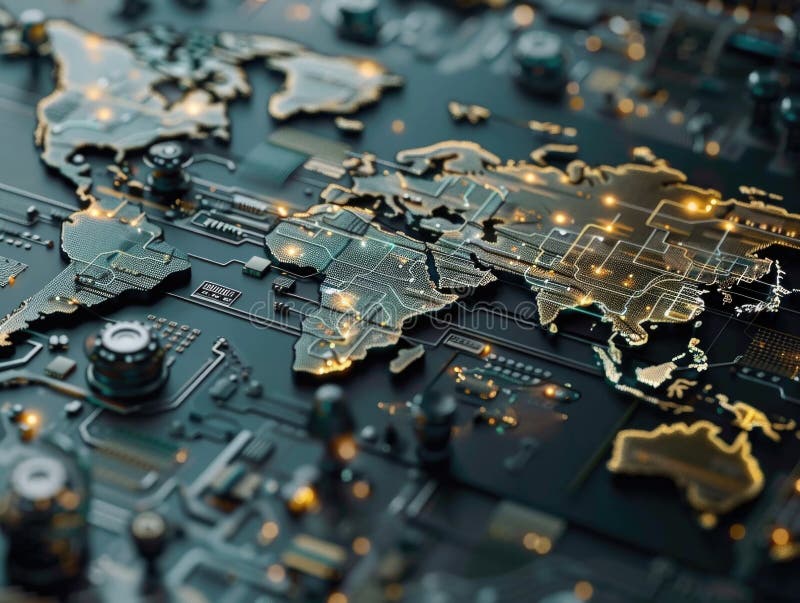 Circuit Board with World Map Stock Photo - Image of circuit, computing ...