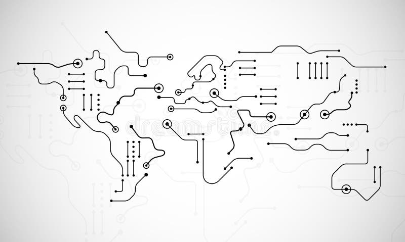 Circuit Board World Map Shape - Abstract Technology Background Vector ...