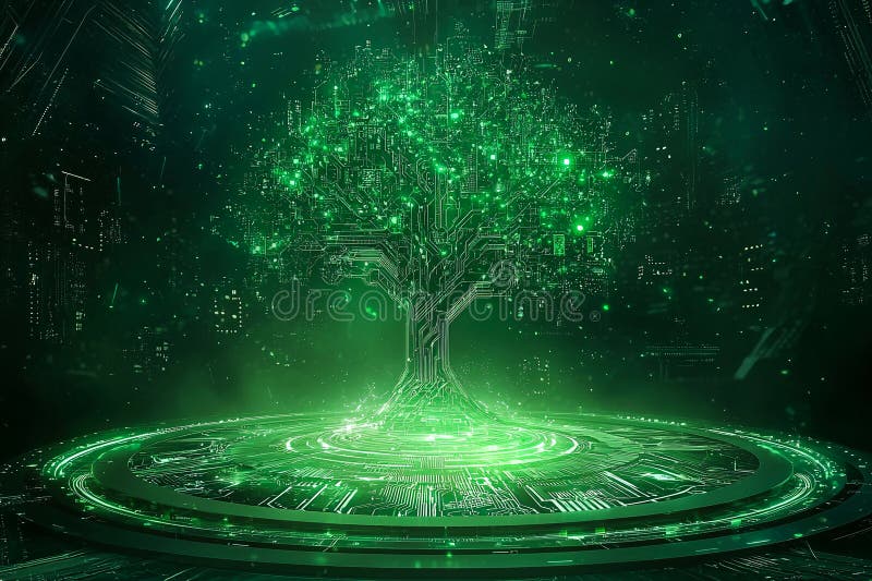 Circuit Boards Forming a Tree Symbolize Green Technology and Tech ...