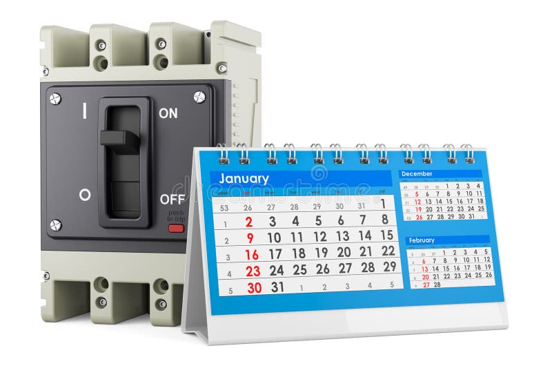 Circuit Breaker with Desk Calendar, 3D Rendering Stock Illustration ...