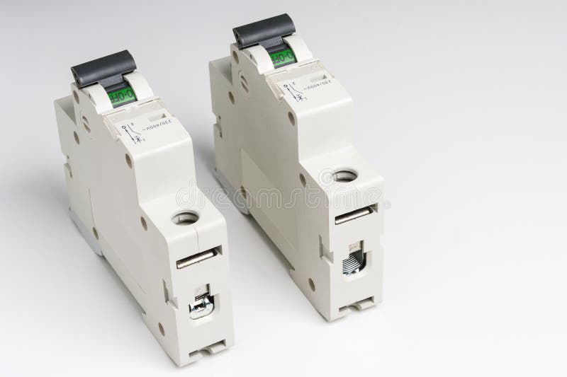 Circuit Breakers Lie on a White Table. Stock Photo - Image of ...