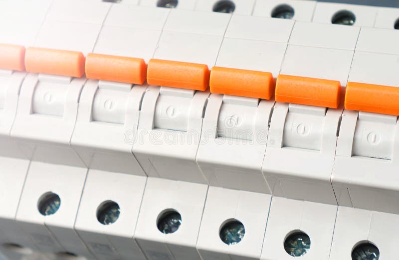 Circuit Breakers on Voltage Switchboard Closeup Stock Photo - Image of ...