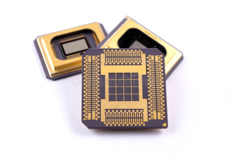 Opened IC with Chip Inside on the White Background Stock Image - Image ...