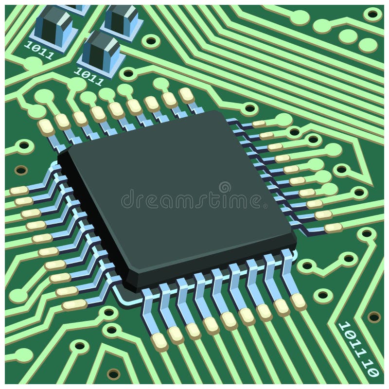 Circuit Chip on Board Close-up Stock Vector - Illustration of computer ...