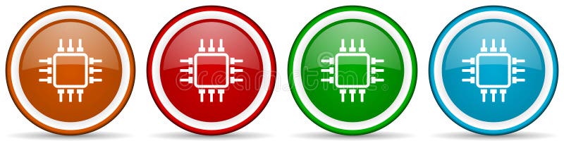 Circuit, Chip, Computer Glossy Icons, Set of Modern Design Buttons for ...