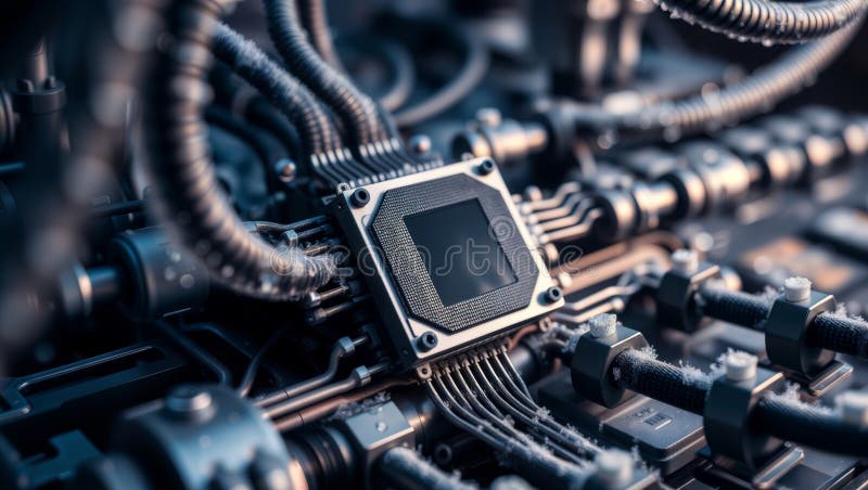 Microchip Integrated into Complex System of Wires, Generative Ai Stock ...