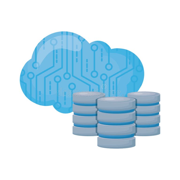 Circuit Cloud Computing with Data Disks Stock Illustration - Illustration of center, database ...
