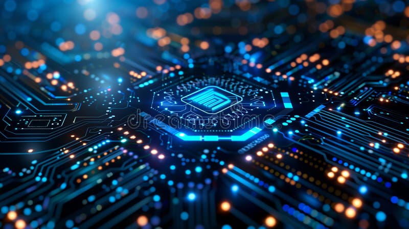 Circuit Component on a Motherboard in Electric Blue Stock Illustration ...