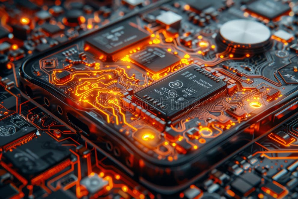 Circuit Components Densely Packed on a Computer Motherboard Stock Photo ...