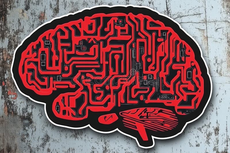 Circuit Filled Red Brain Artwork Intricate Neural Pathways Representing ...