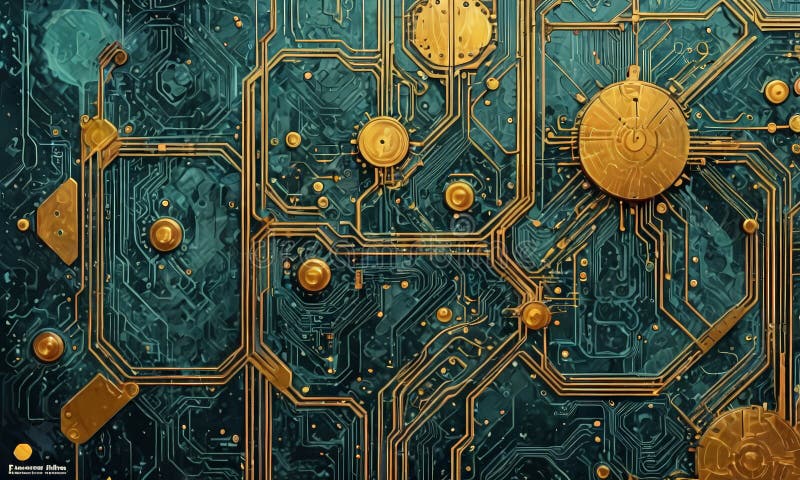 Circuit with Gold and Blue Circuiting Stock Illustration - Illustration ...