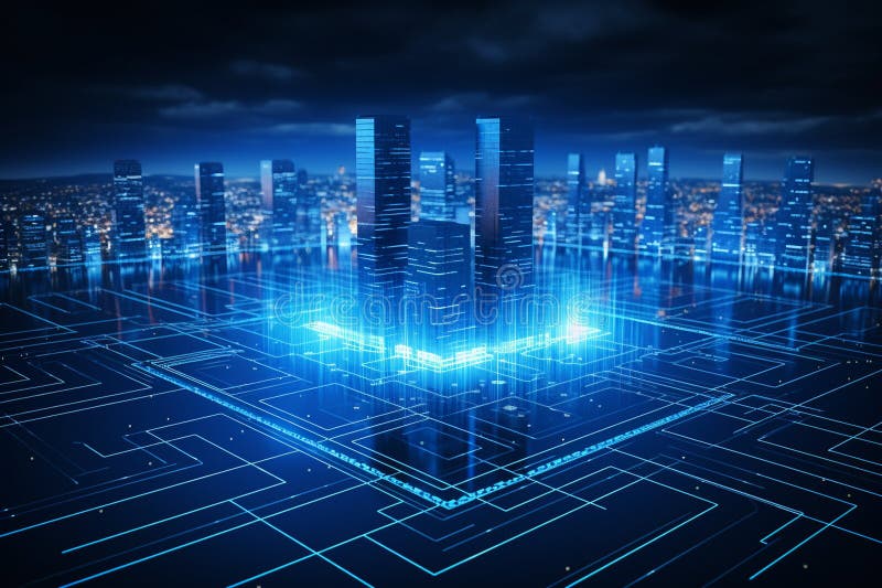 Circuit Line on Ground Electronic High Building Construction, Generated ...