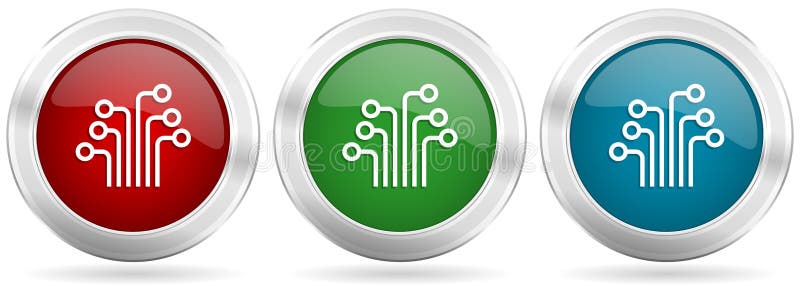 Circuit, Technology, Chip, Processor Vector Icon Set. Red, Blue and ...