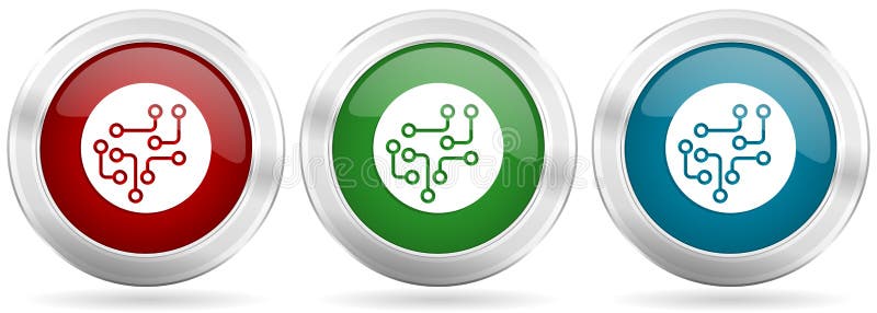 Circuit, Technology, Chip, Processor Vector Icon Set. Red, Blue and ...